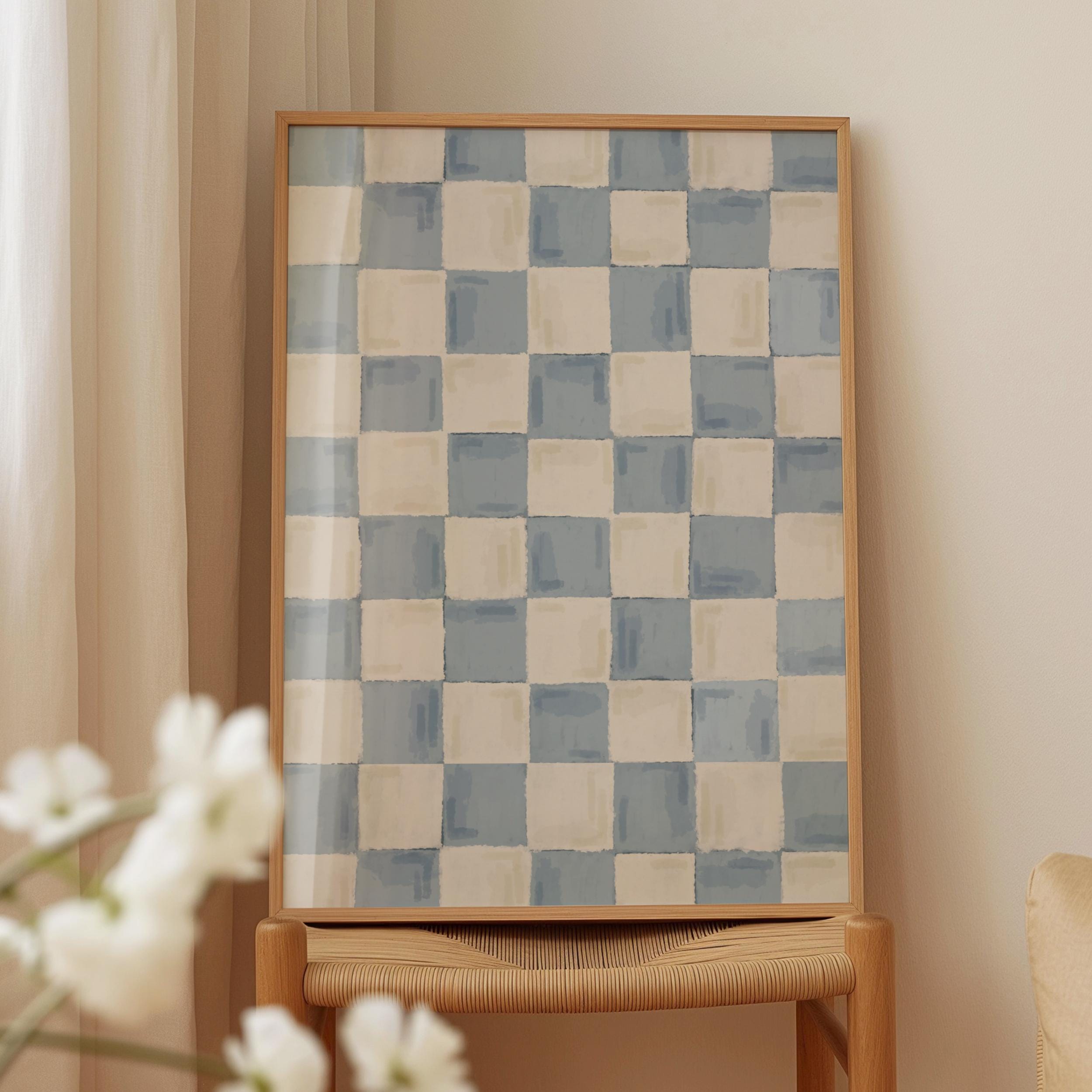 Coastal Blue Checkered Wall Art, Light Blue Gingham Print, East Coast ...