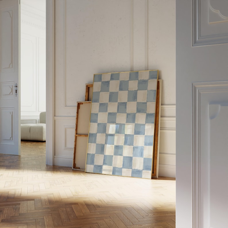 Coastal Blue Checkered Wall Art, Light Blue Gingham Print, East Coast ...