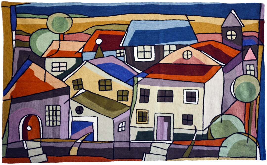 Handmade Dundee Design Embroidered House Tapestry Wool/cotton - Modern ...