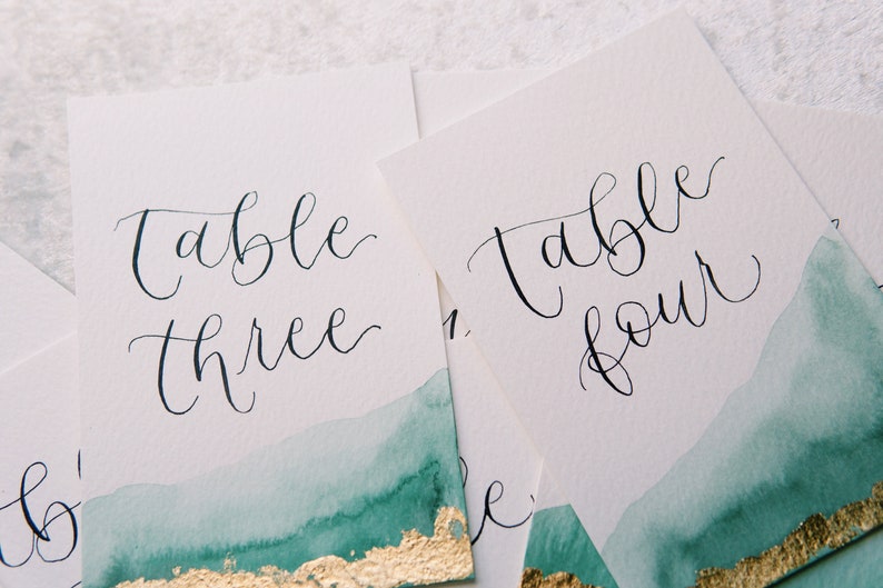 Watercolor Gold Leaf Calligraphy Table Numbers Wedding - Etsy