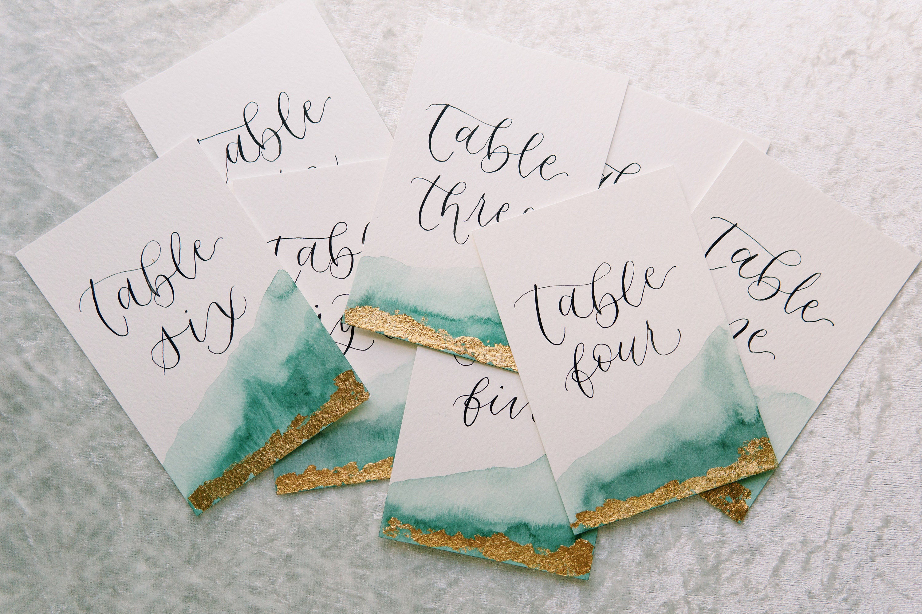 Watercolor Gold Leaf Calligraphy Table Numbers Wedding - Etsy
