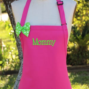 Hot-pink Apron With Lime Green Embroidery Thread Color / Fuchsia Apron ...