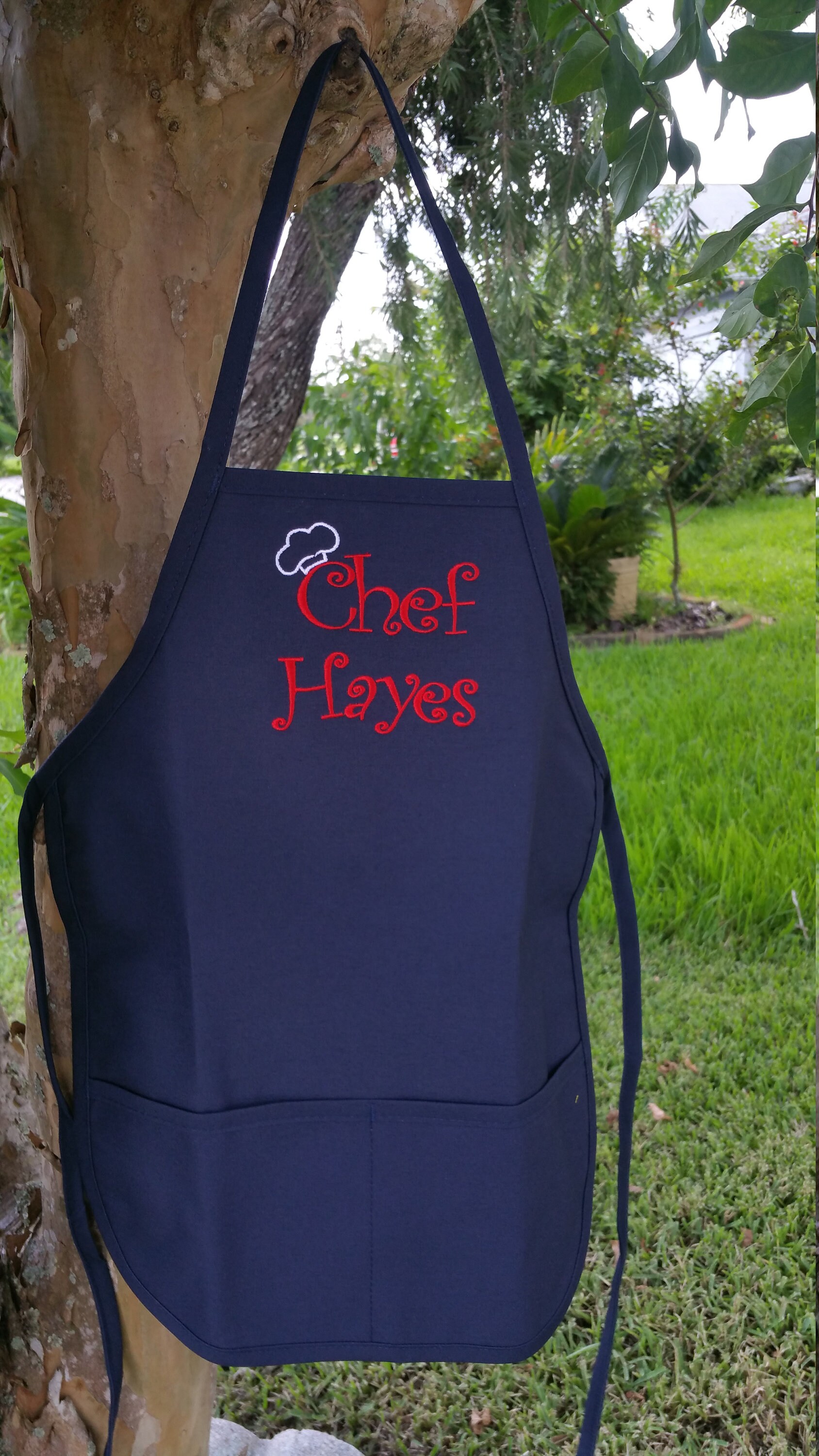 Kids Personalized Aprons/ Navy With Red Embroidery Thread/unisex Apron ...