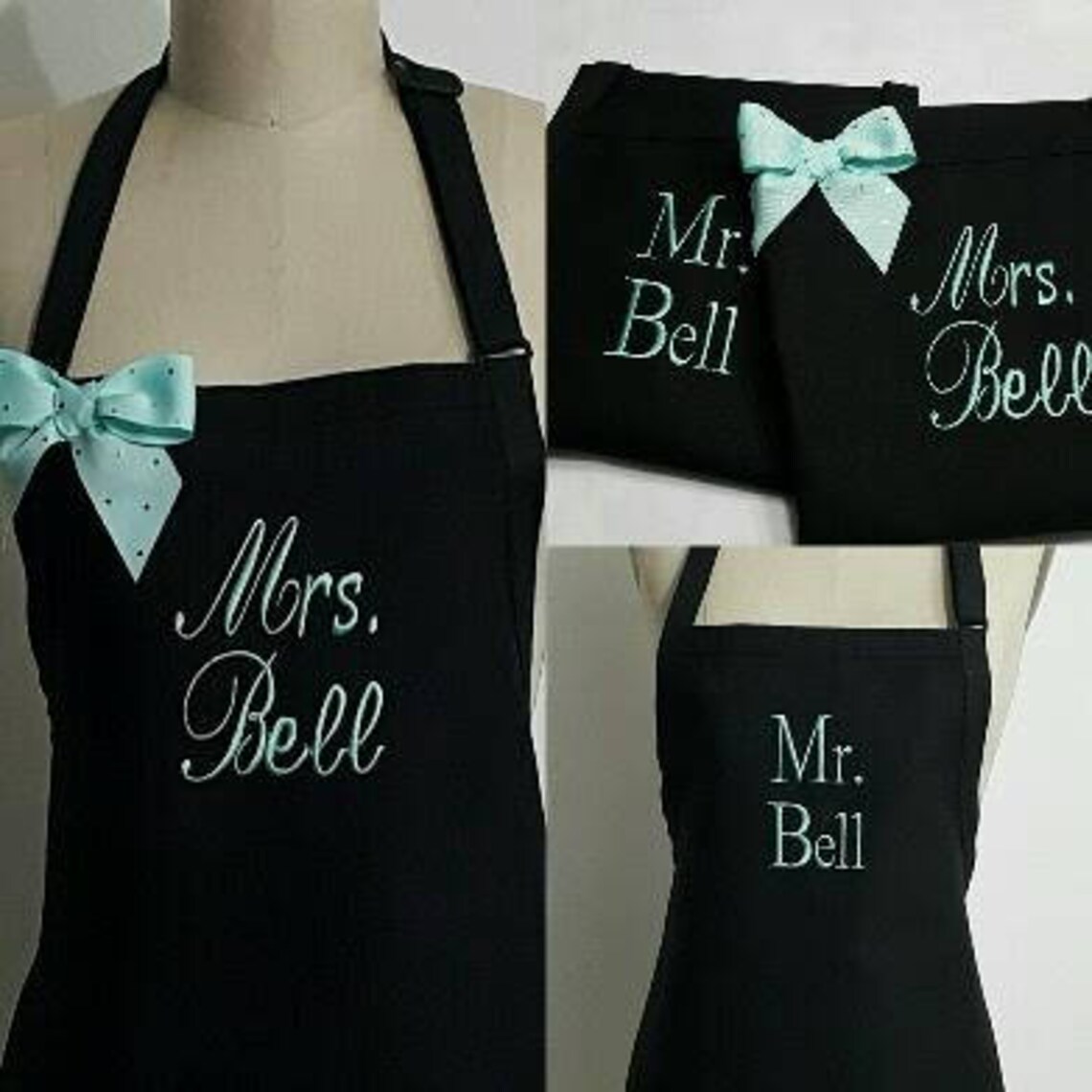 Couples Personalized Aprons / Charcoal and Silver Apron With Grey ...