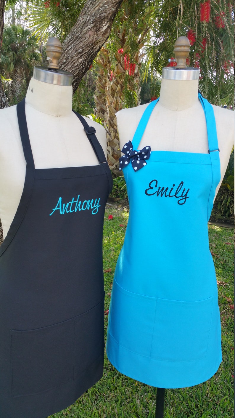 Couples Personalized Aprons / Charcoal and Silver Apron With Grey ...
