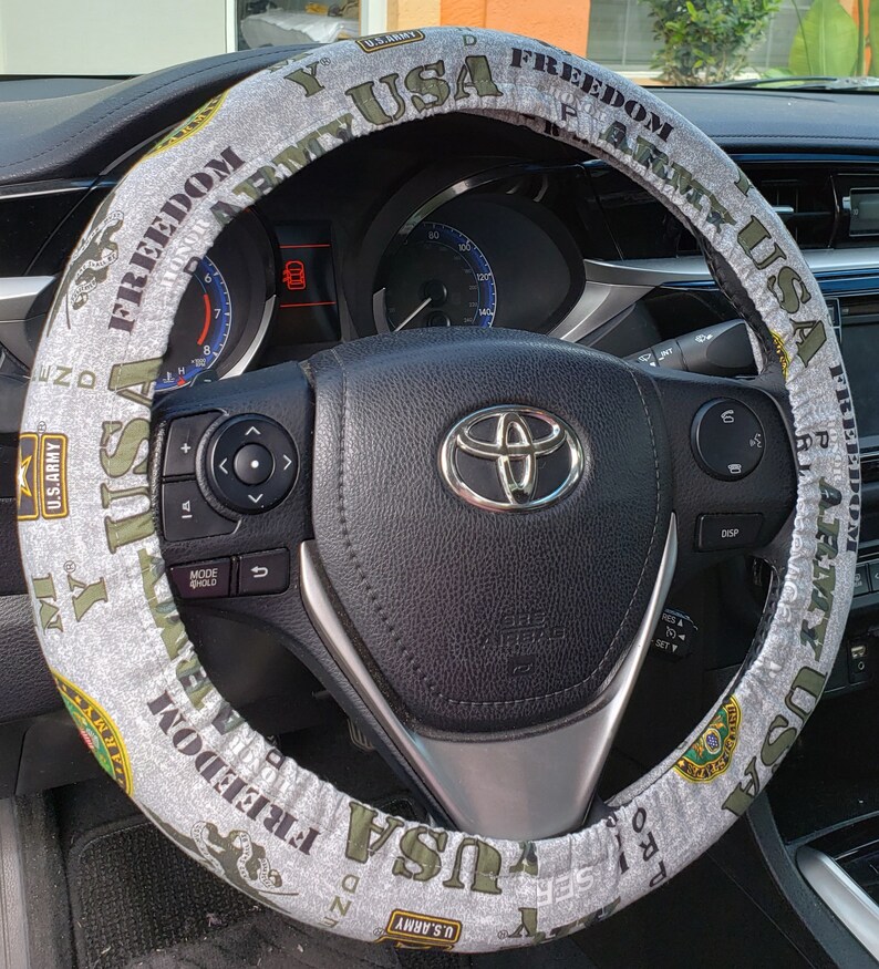 Army Theme Steering Wheel Cover - Gray Blackground With Army Images and ...