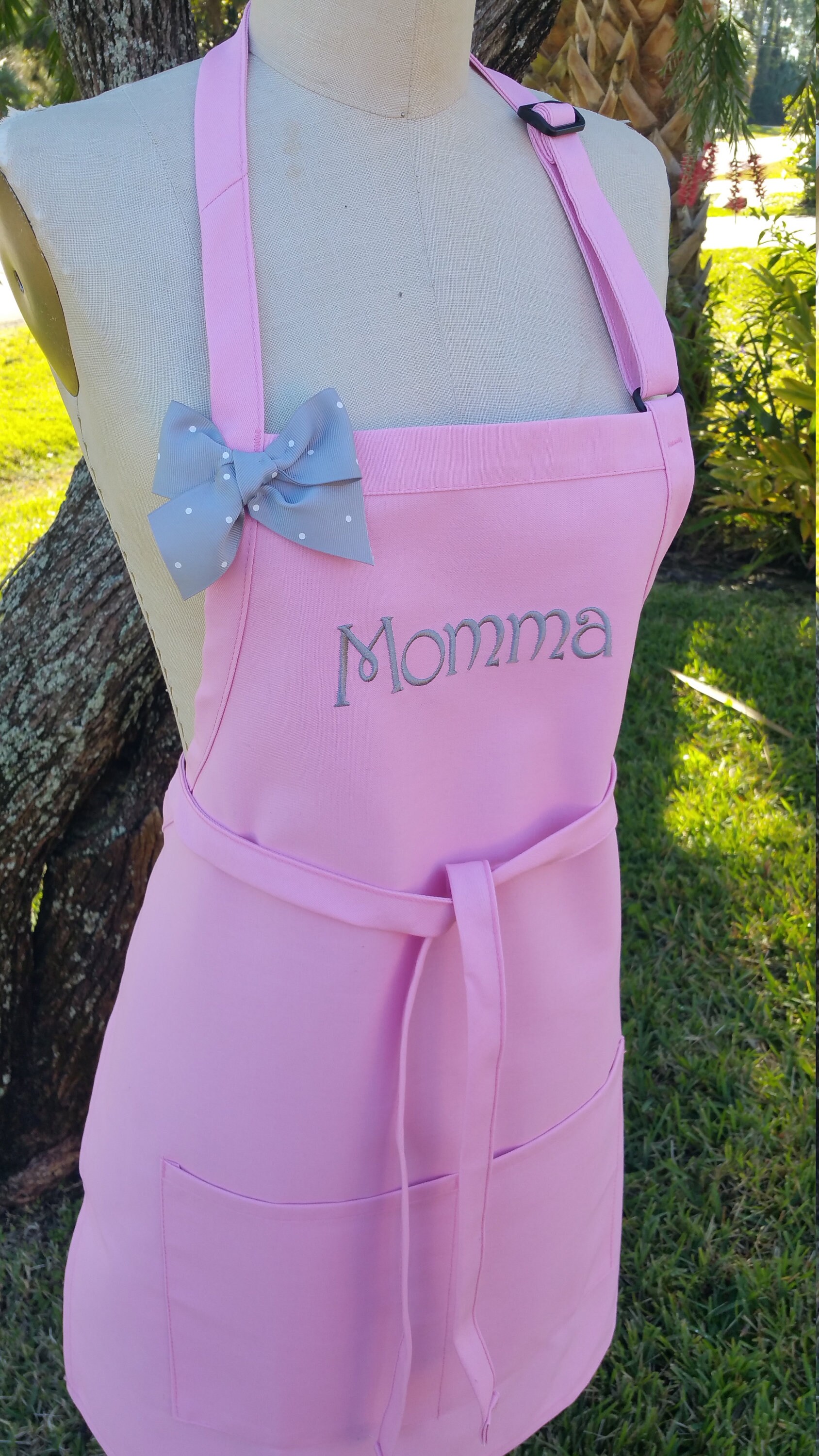 Pink Apron Personalized in Silver Thread and Polka Dots Silver - Etsy