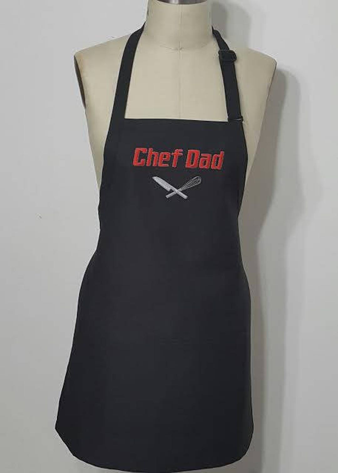 CHEF DAD Black Apron Embroidery in Red Thread Color / Men's Apron ...