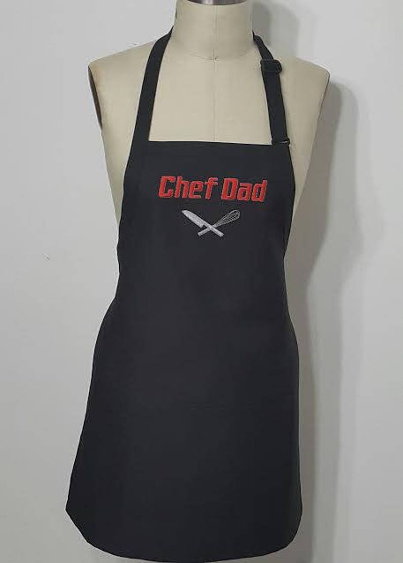 CHEF DAD Black Apron Embroidery in Red Thread Color / - Etsy