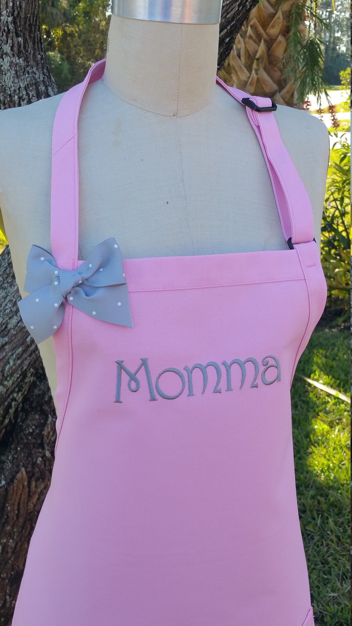Pink Apron Personalized in Silver Thread and Polka Dots Silver - Etsy