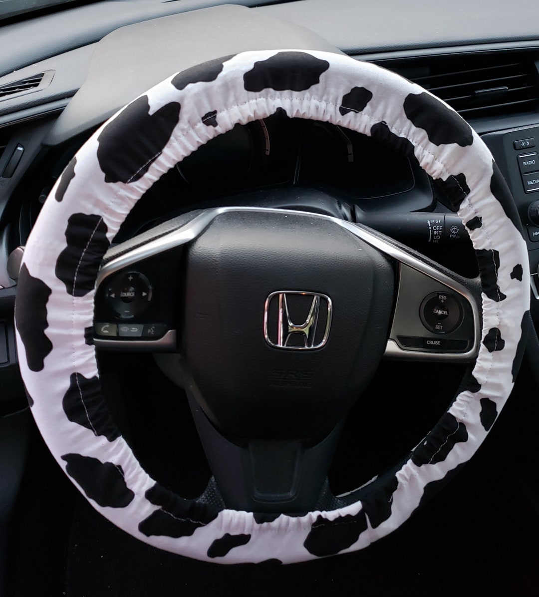 White and Black Cow Print Steering Wheel Cover - Car Accessories ...