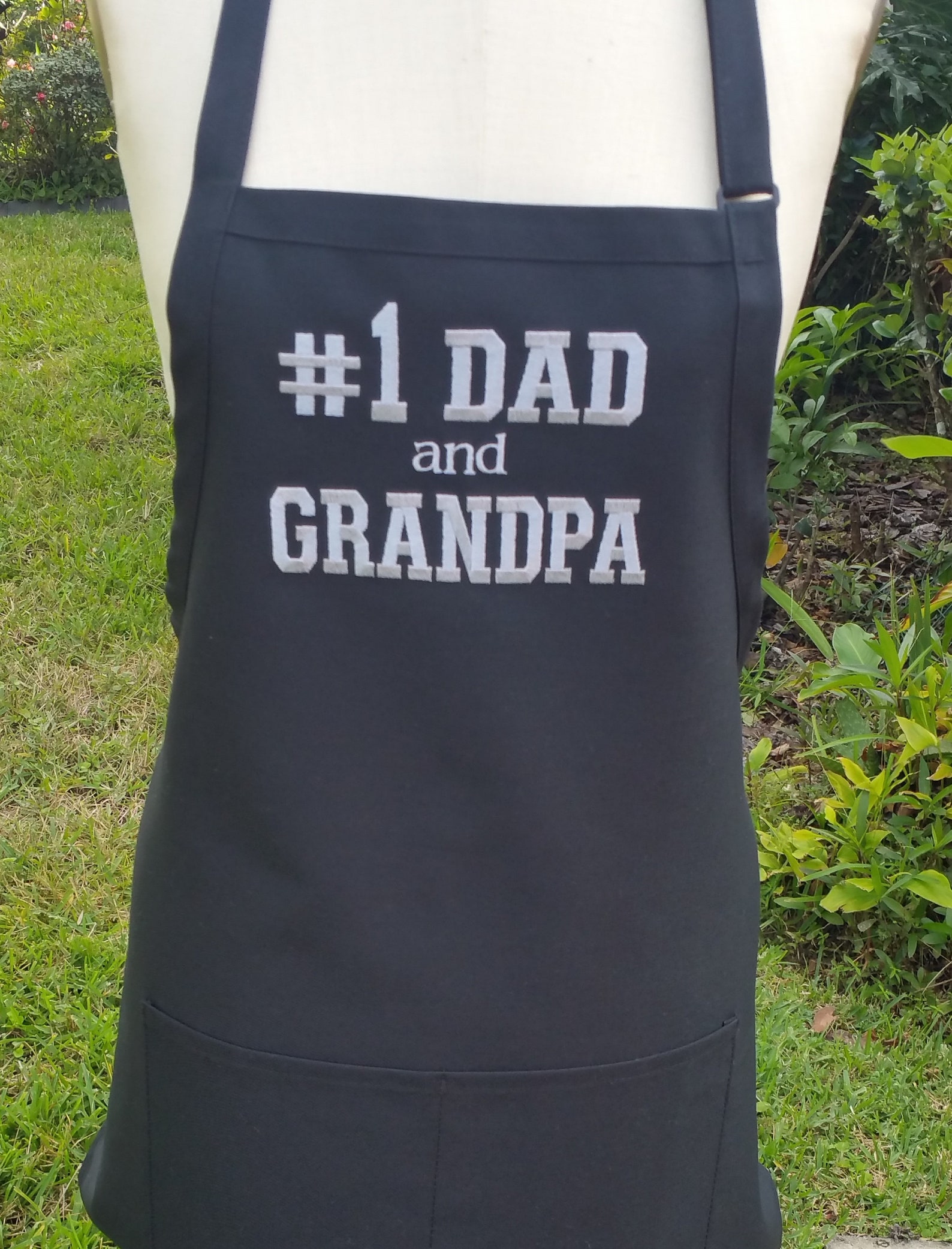 Big and Tall Black Apron / #1 DAD and Grandpa / Black Apron Embroidery ...