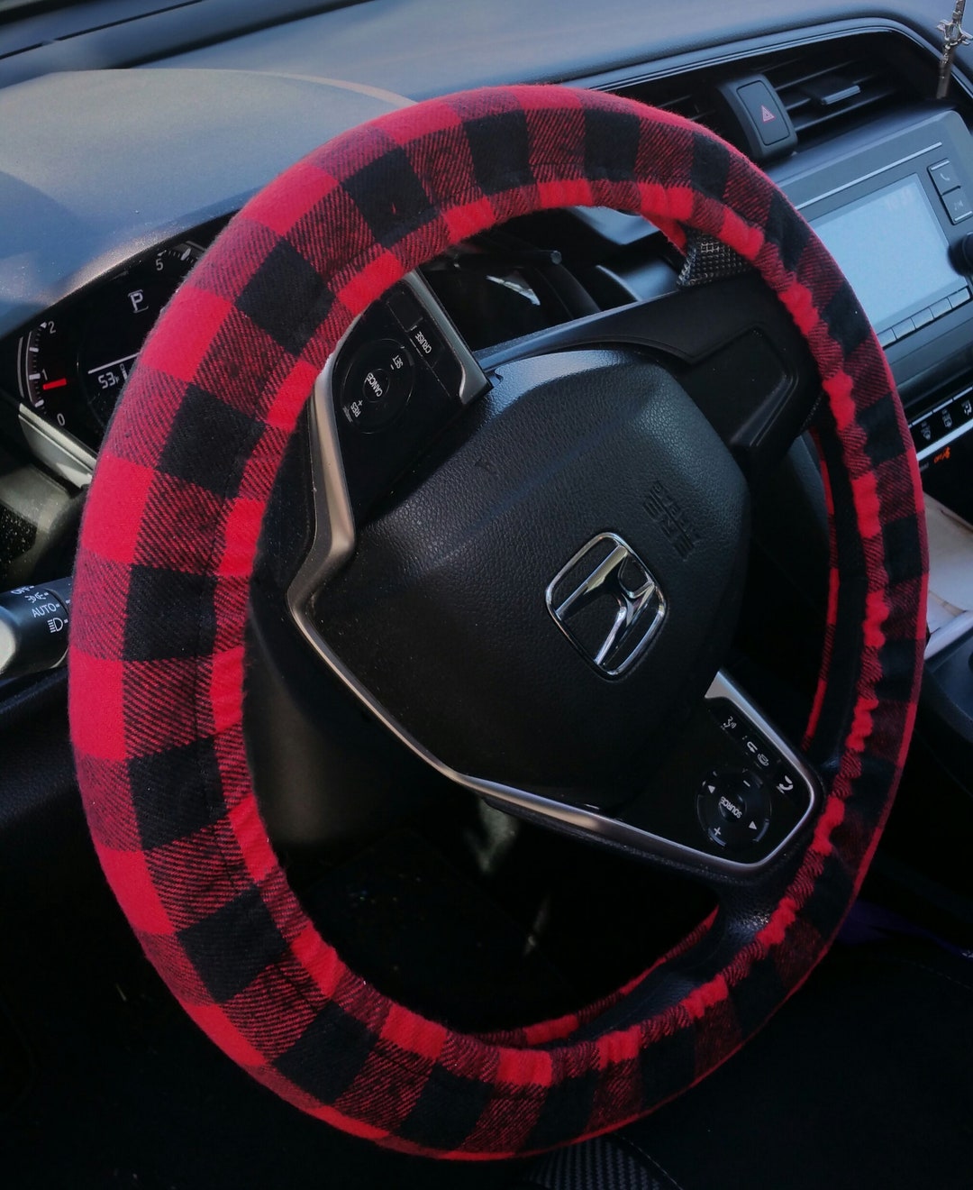Plaid Red and Black Steering Wheel Cover/ Father's Day Gift Idea ...