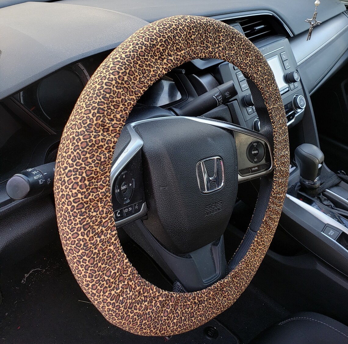 Small Leopard Print Fabric Steering Wheel Cover - Car Accessories ...