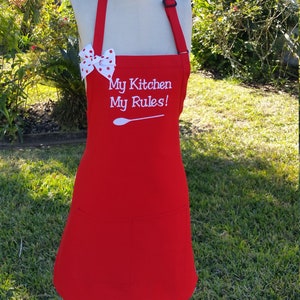 My Kitchen My Rules Red Apron Embroidery in White Thread , Matching ...
