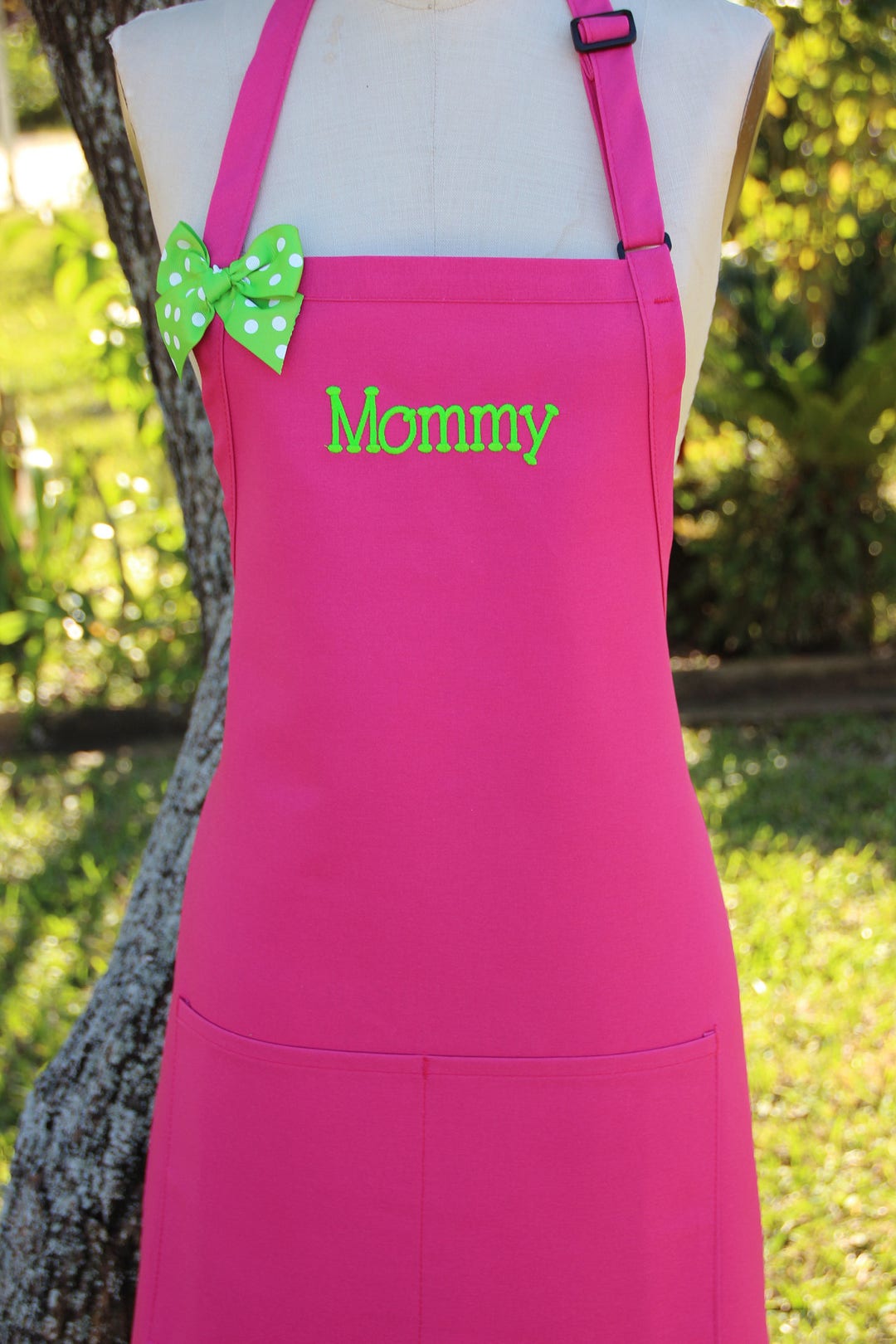 Hot-pink Apron With Lime Green Embroidery Thread Color / Fuchsia Apron ...