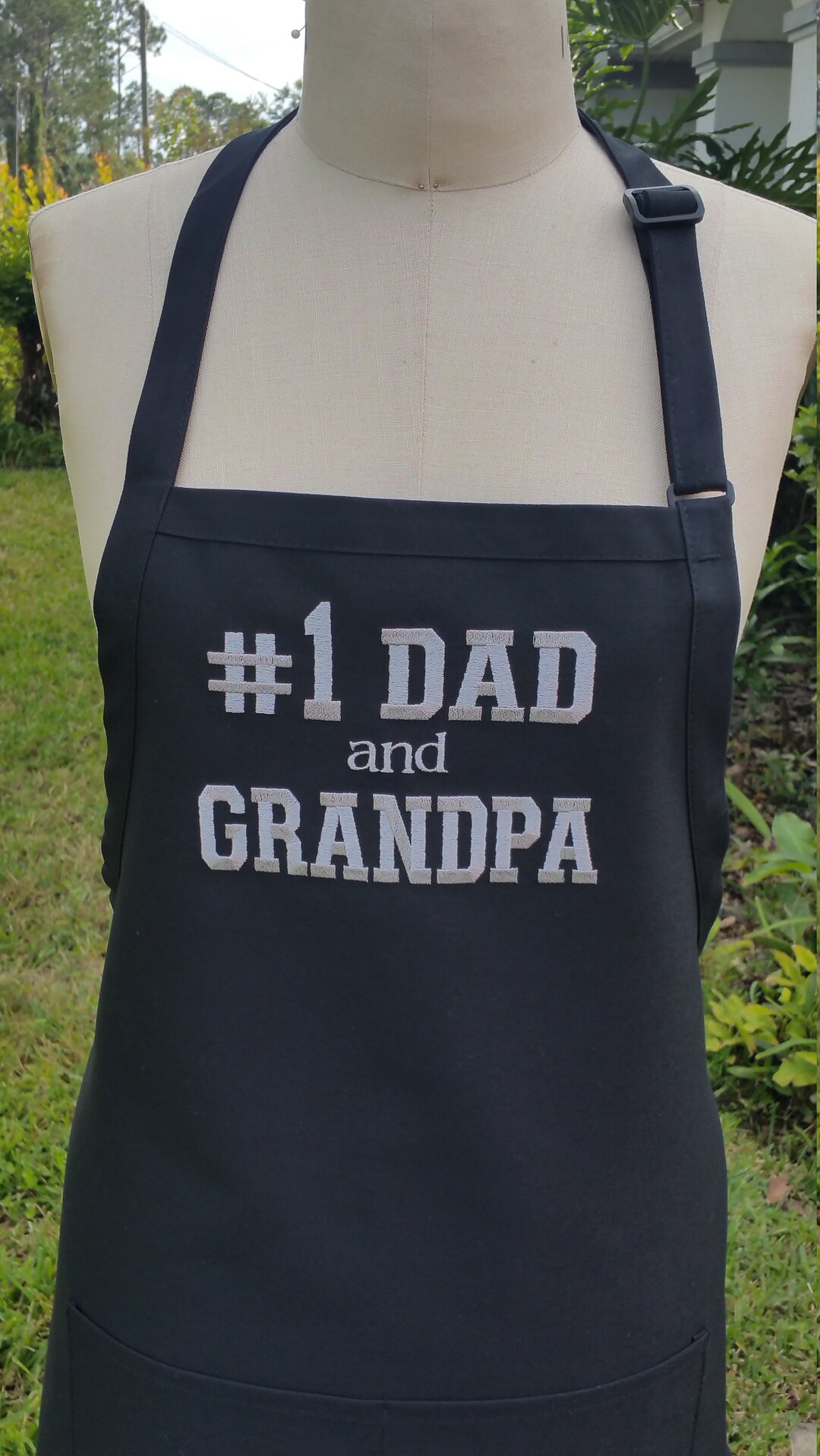 Big and Tall Black Apron / #1 DAD and Grandpa / Black Apron Embroidery ...