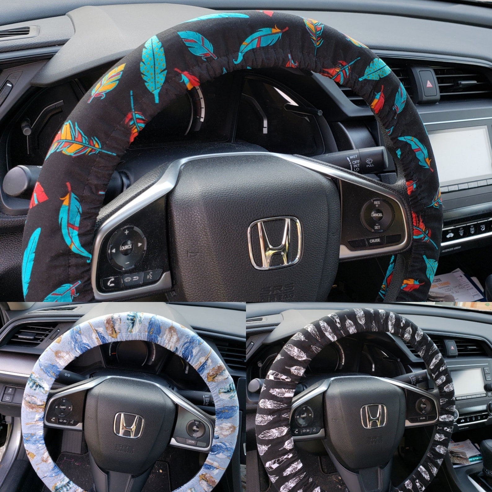 Steering Wheel Cover With Beautiful Feathers / Black With White ...