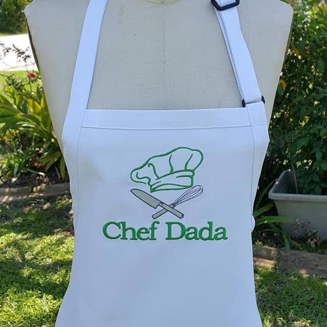 Chef Dad White Apron / White Apron Whit Green Embroidery Thread Color ...