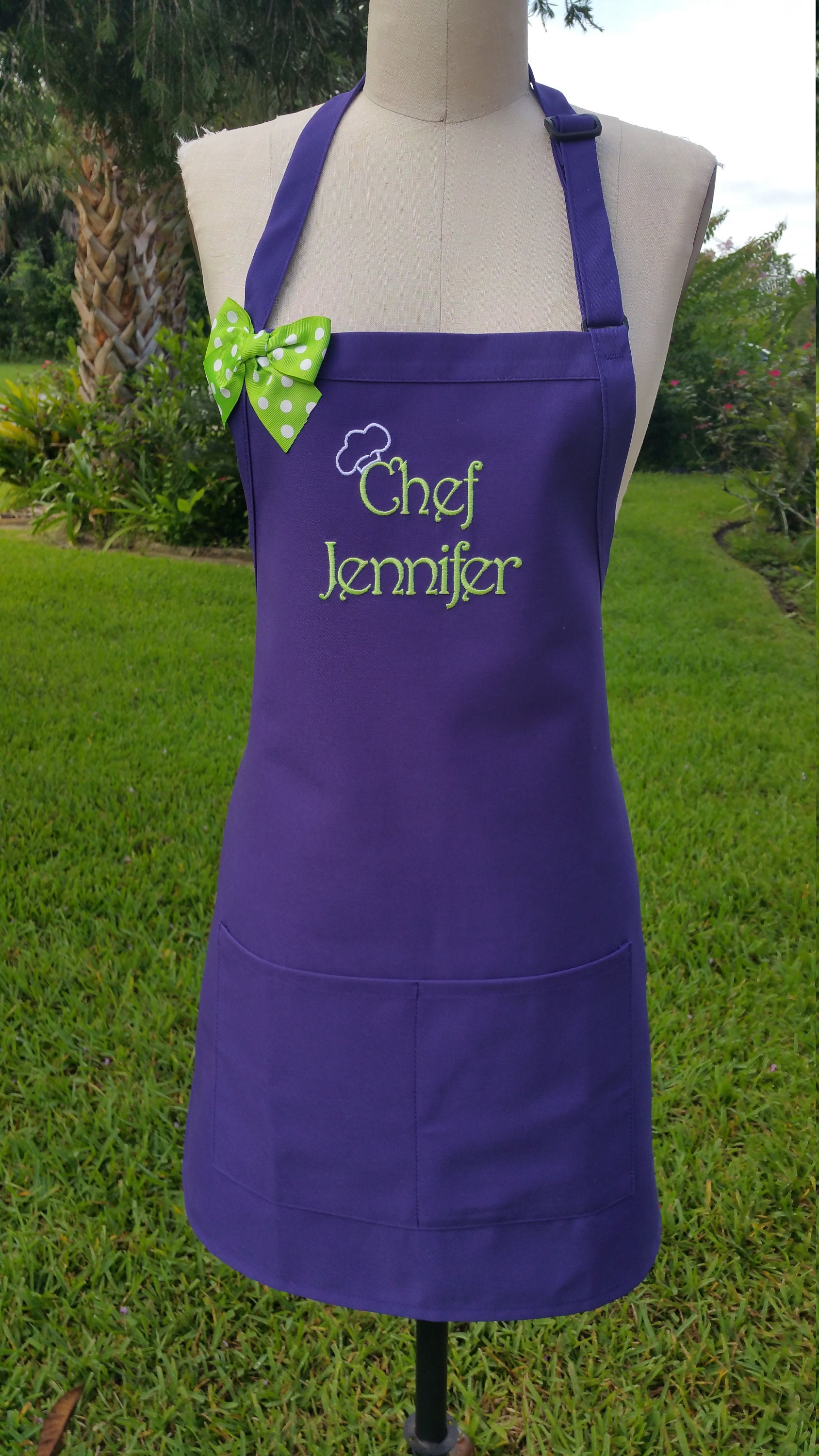 Purple and Lime Green Personalized Apron / Women's Apron / Embroidery ...