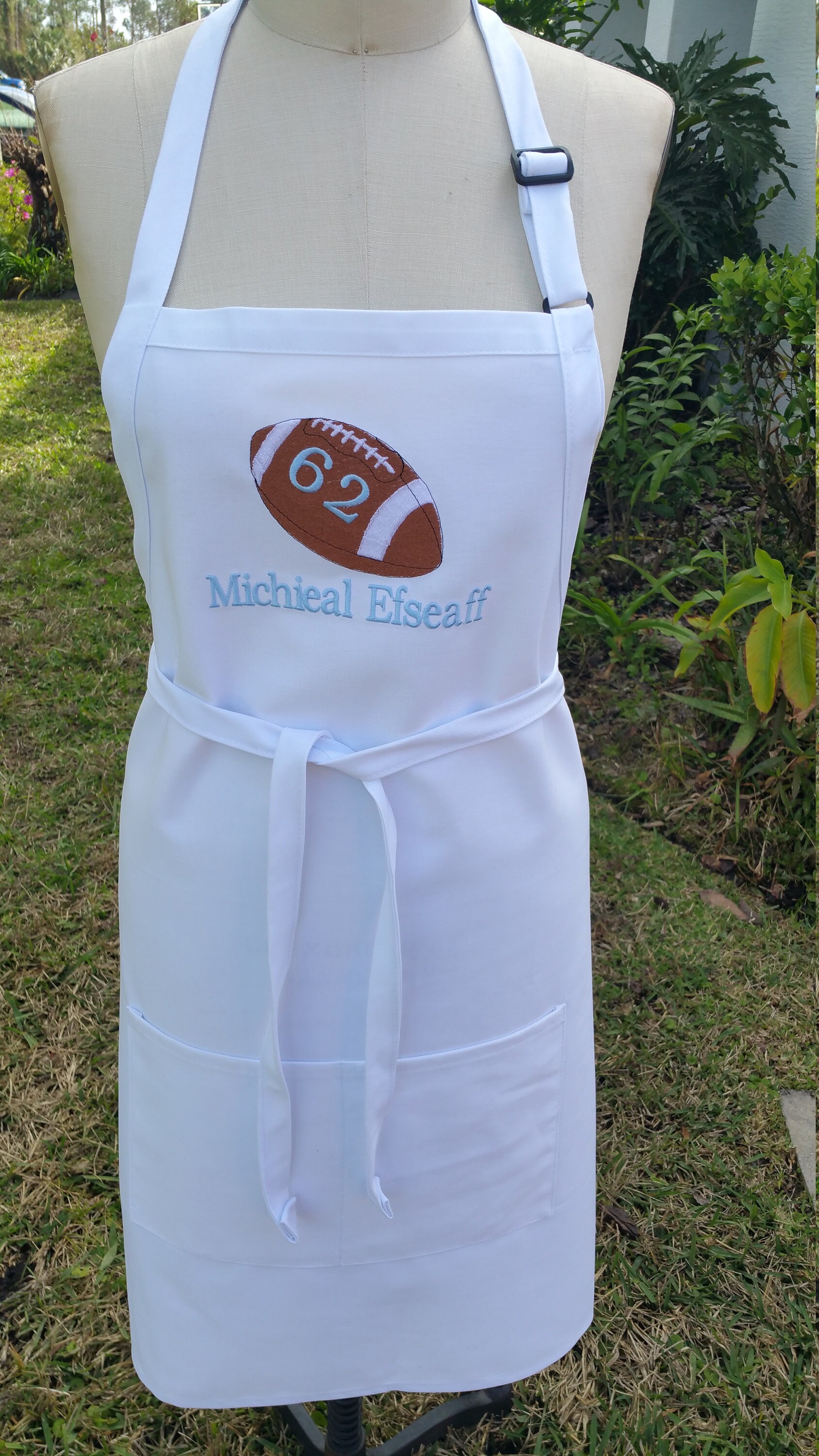 Big and Tall White Apron / Football Ball Embroidery and Name / | Etsy