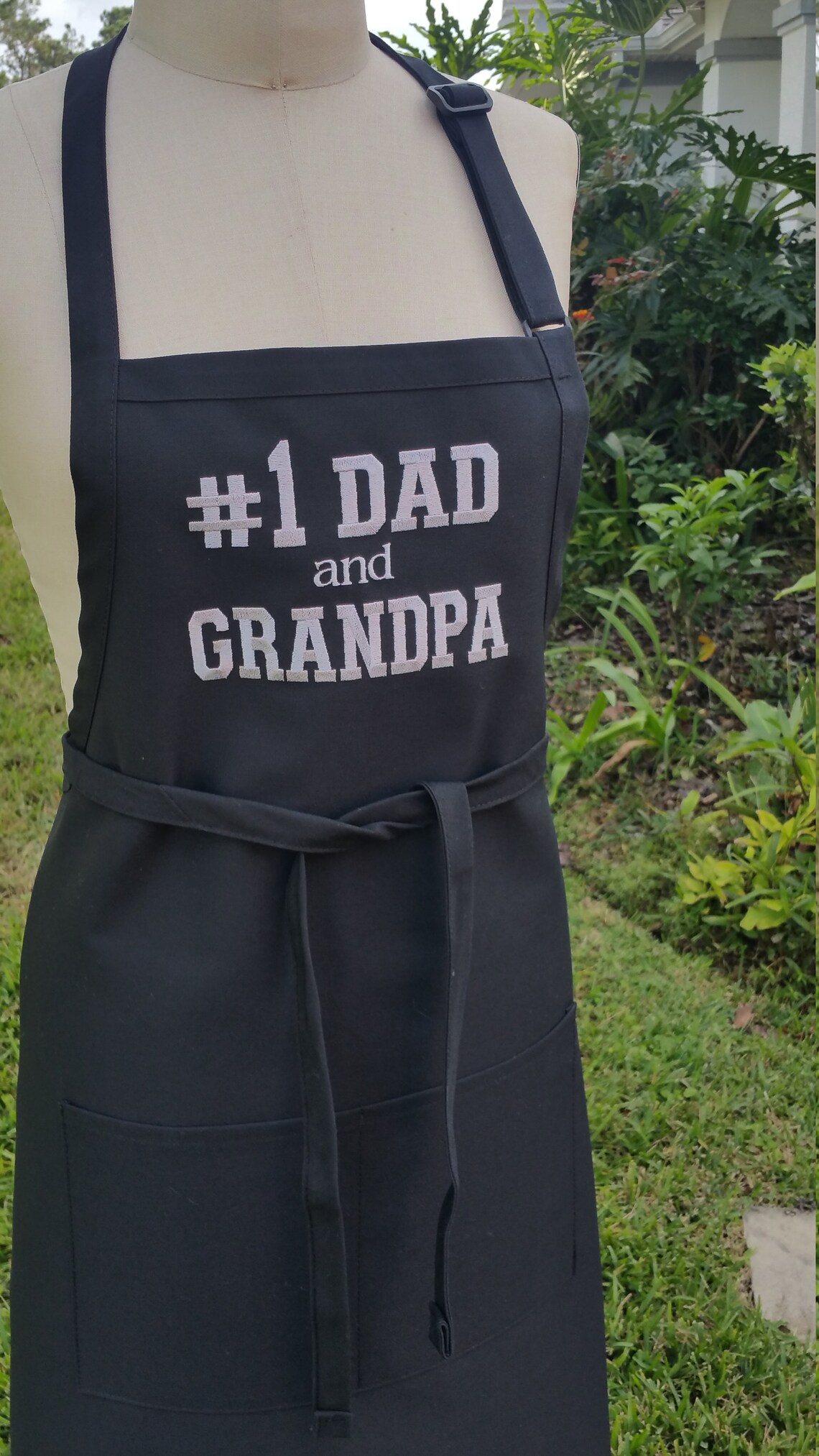 Big and Tall Black Apron / #1 DAD and Grandpa / Black Apron Embroidery ...
