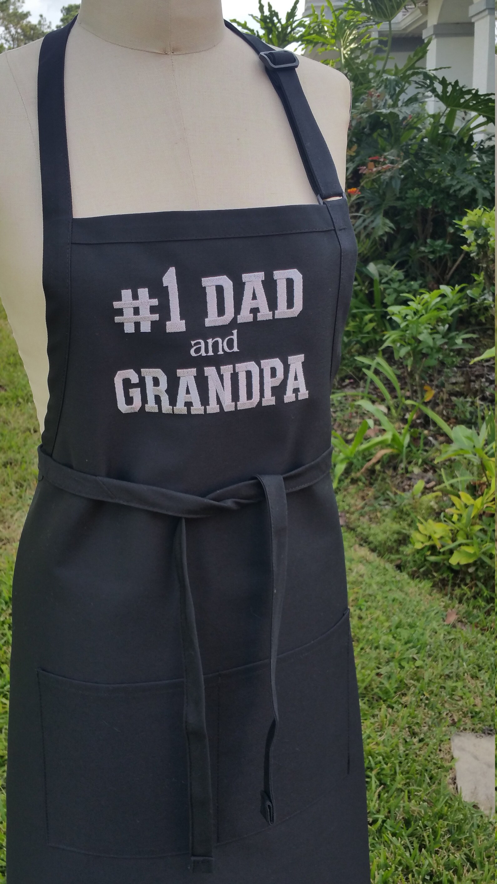 Big and Tall Black Apron / #1 DAD and Grandpa / Black Apron Embroidery ...