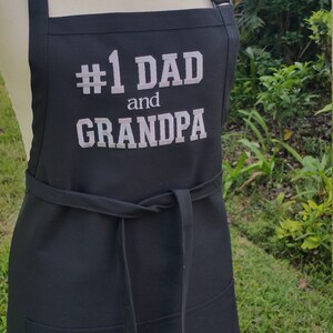 Big and Tall Black Apron / #1 DAD and Grandpa / Black Apron Embroidery ...