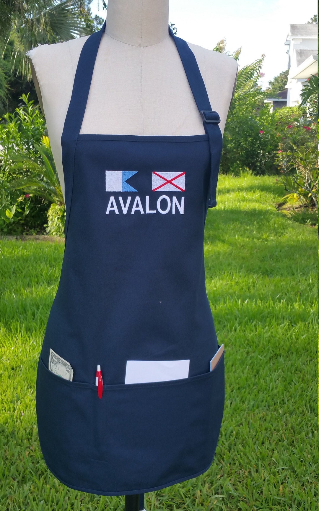Navy Apron With Nautical Flags / Personalized Apron / 3 Pockets Apron ...