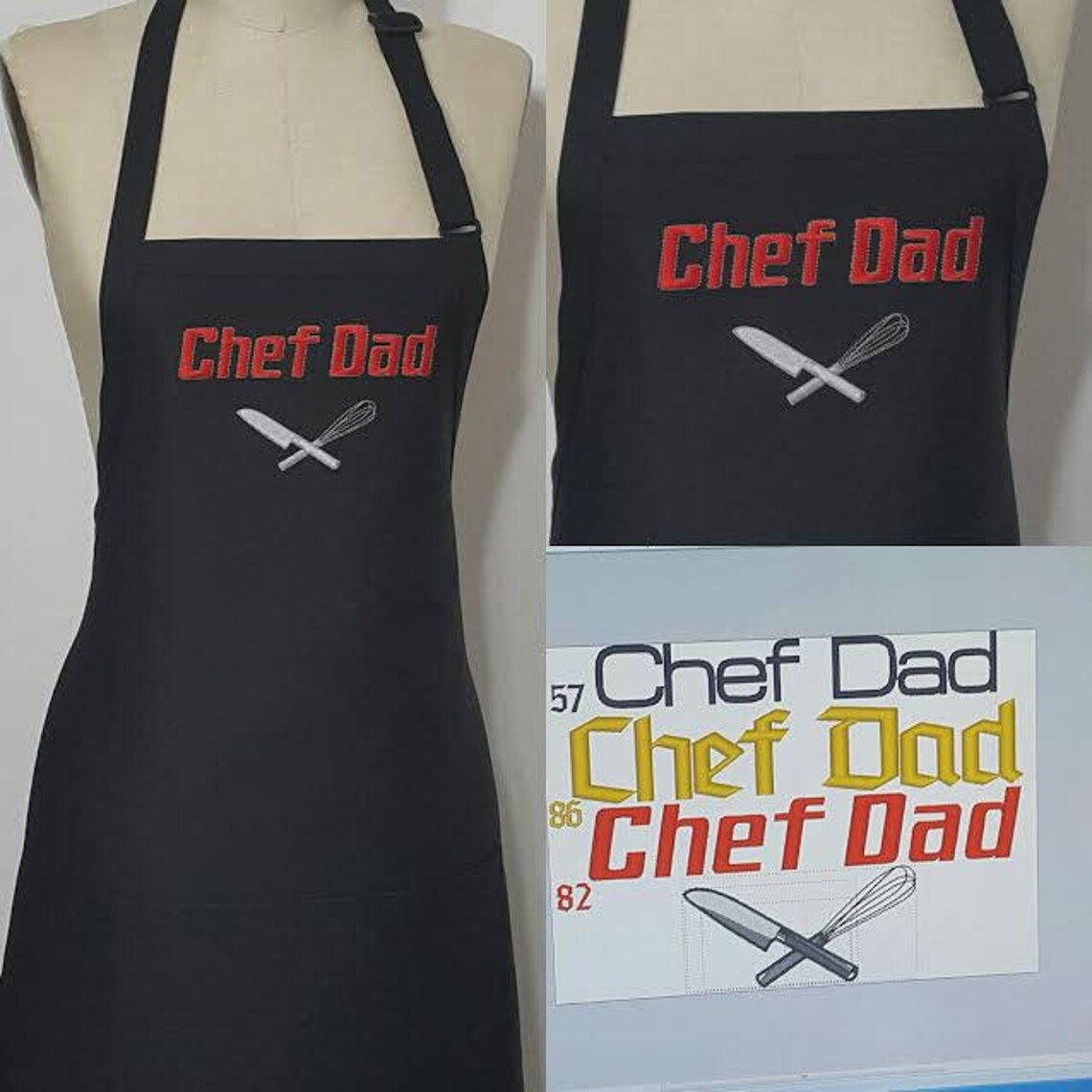 CHEF DAD Black Apron Embroidery in Red Thread Color / Men's Apron ...