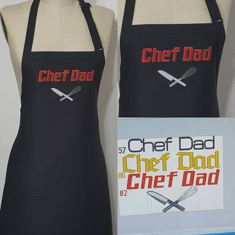 CHEF DAD Black Apron Embroidery in Red Thread Color / - Etsy