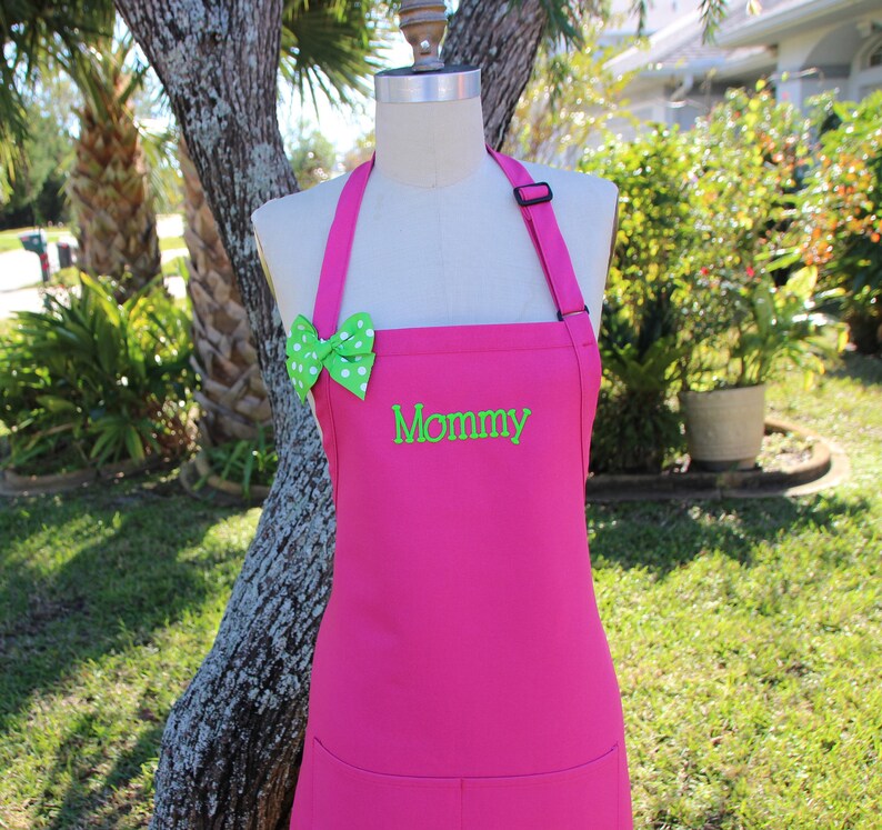 Hot-pink Apron With Lime Green Embroidery Thread Color / Fuchsia Apron ...