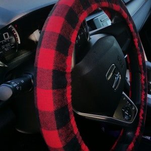 Plaid Red and Black Steering Wheel Cover/ Father's Day Gift Idea ...