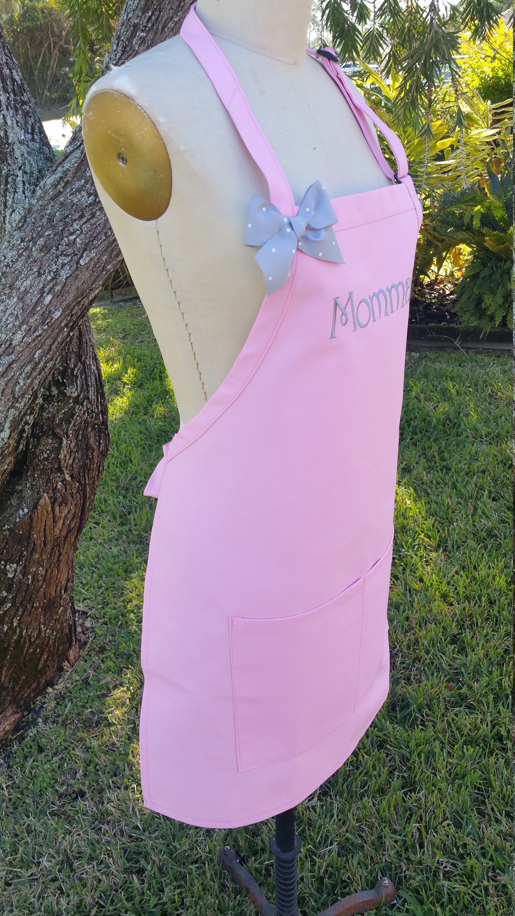 Pink Apron Personalized in Silver Thread and Polka Dots Silver - Etsy