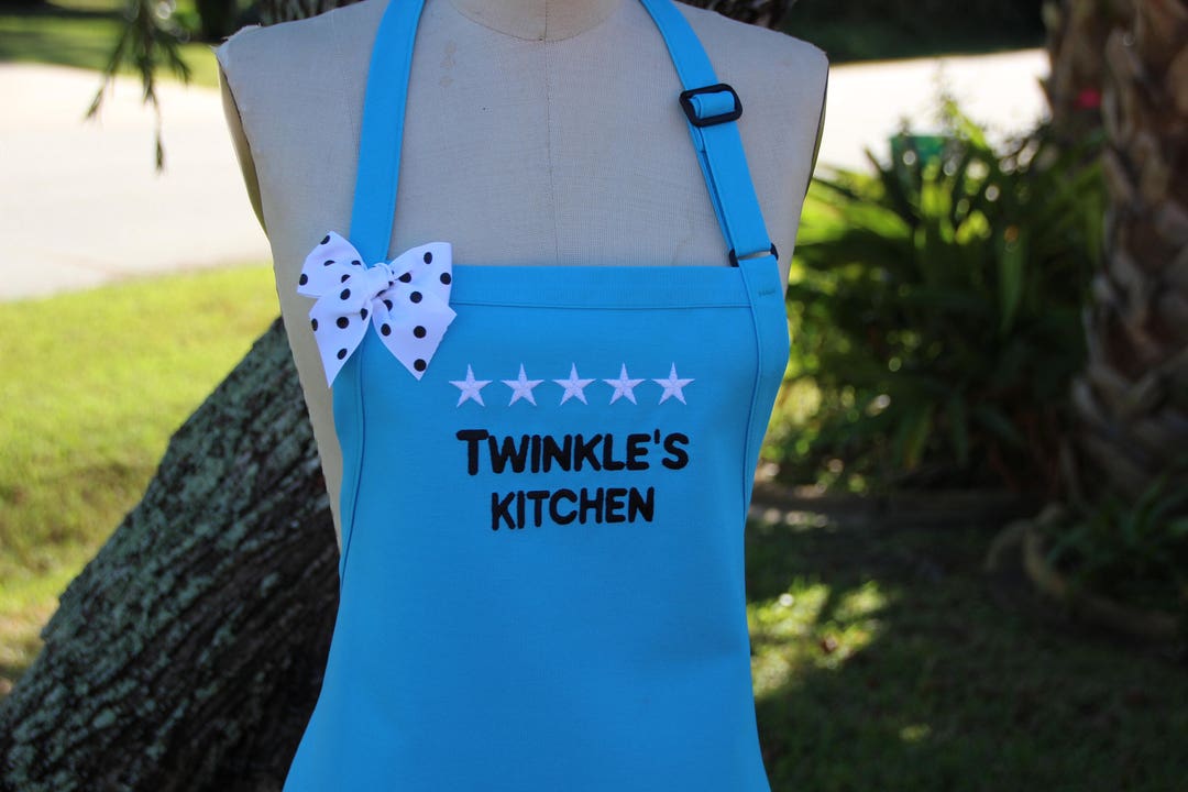 Twinkle's Kitchen Turquoise Apron/ Five Stars Kitchen Apron/ Polka Dots Bow Apron/ Two Pockets ...