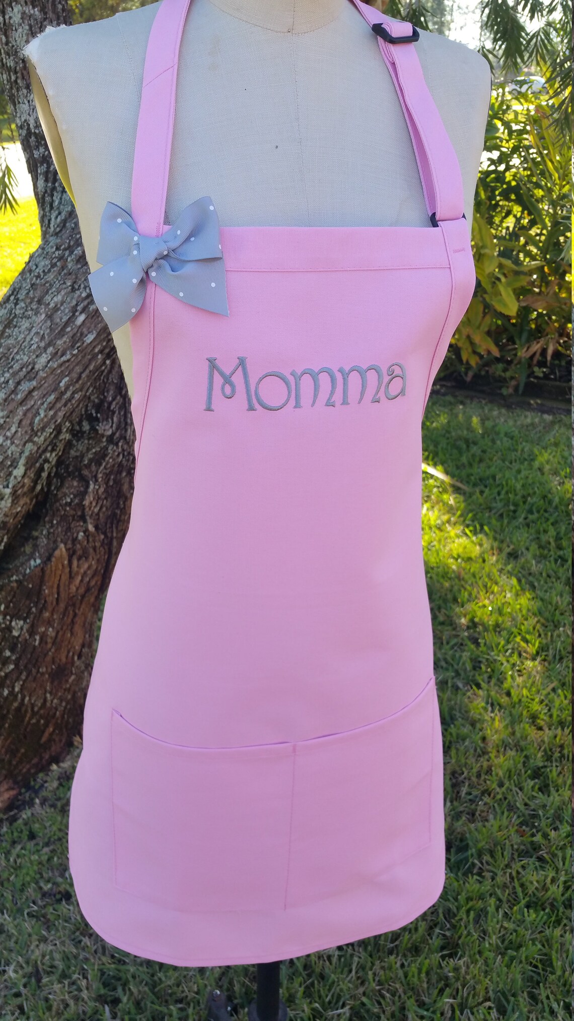 Pink Apron Personalized in Silver Thread and Polka Dots Silver - Etsy