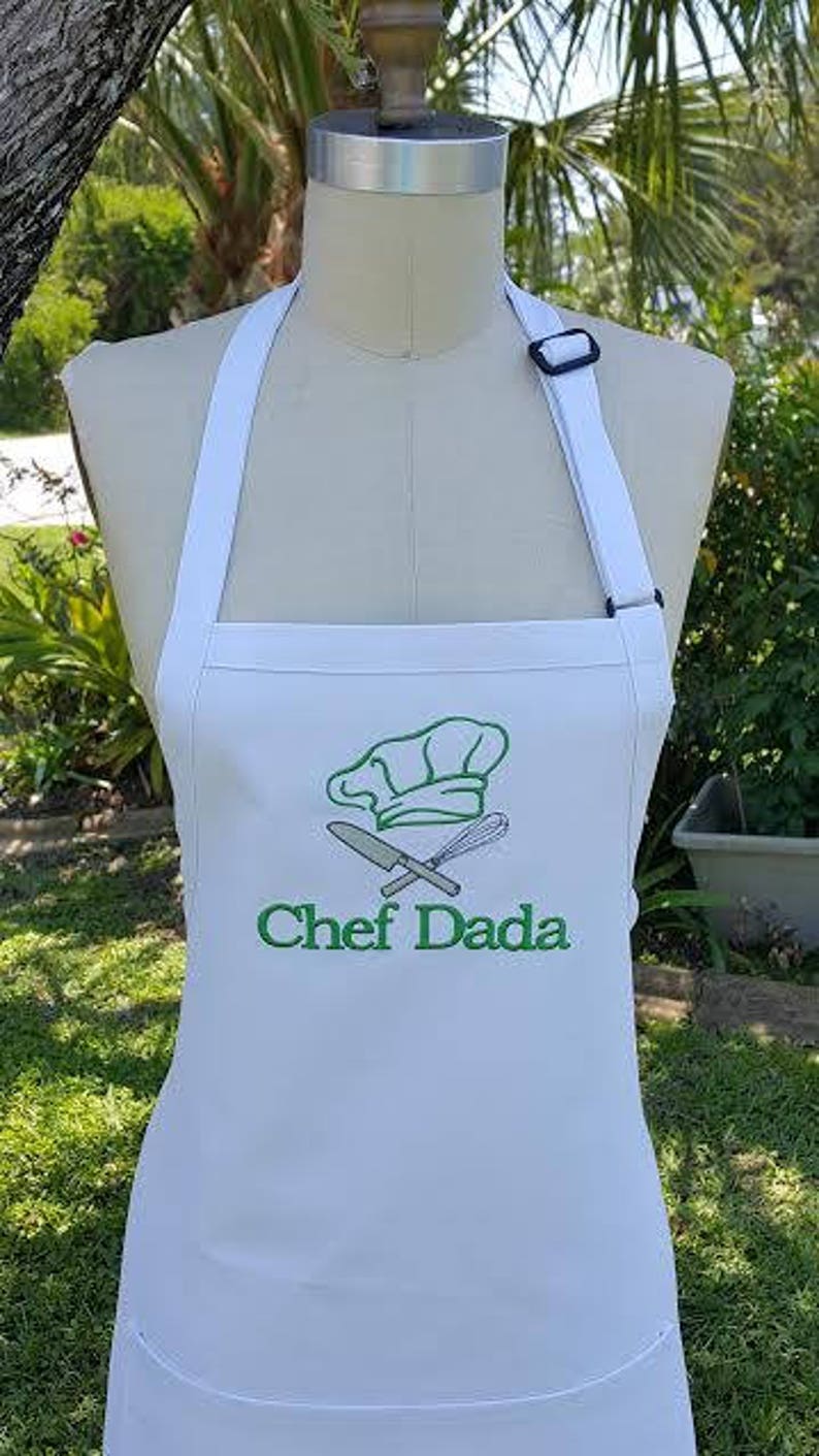 Chef Dad White Apron / White Apron Whit Green Embroidery Thread Color ...