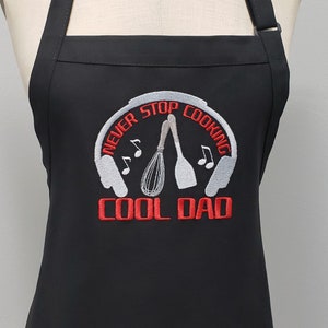 Black Never Stop Cooking Cool Dad Embroidered Apron - Custom Apron ...