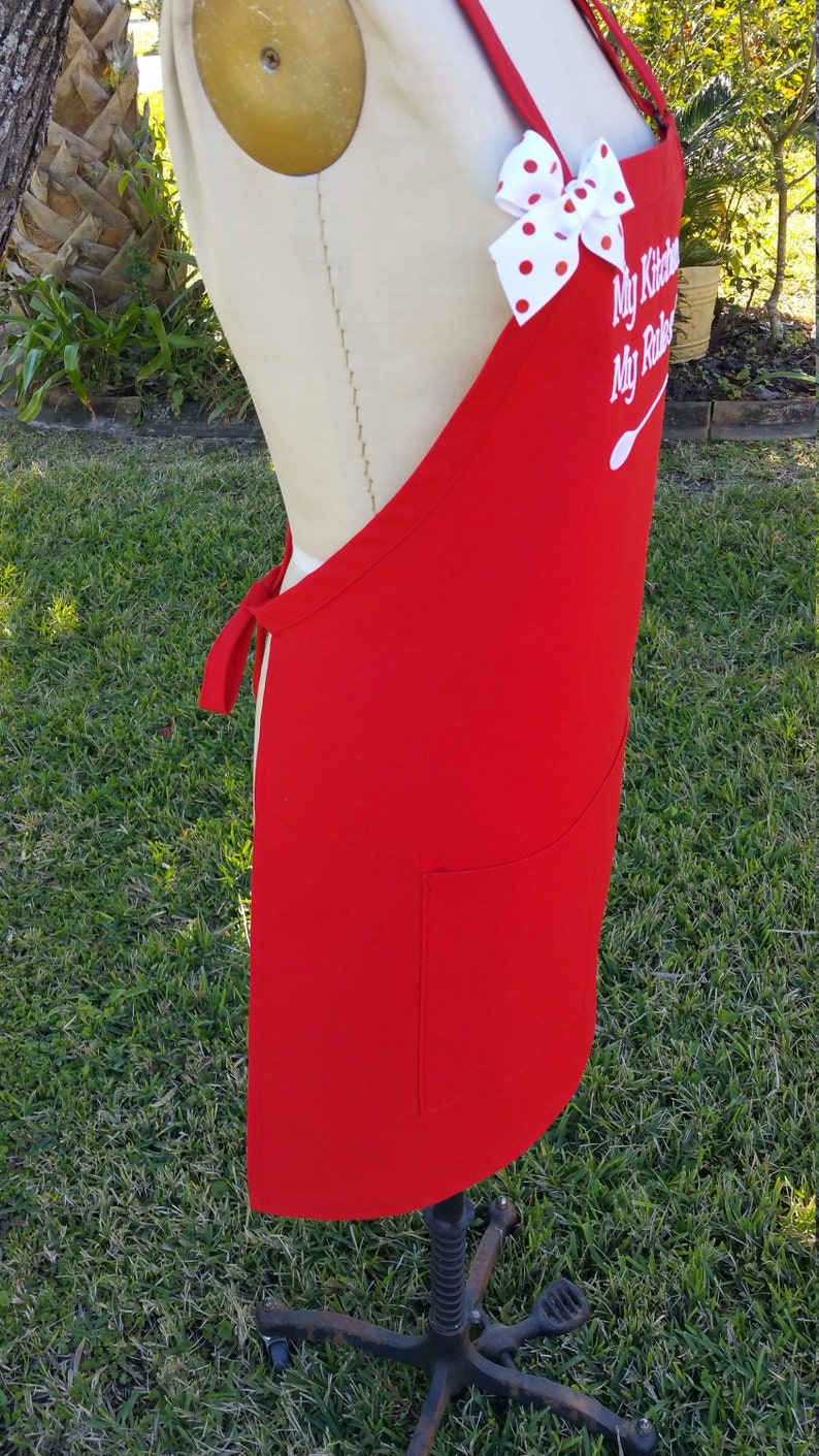 My Kitchen My Rules Red Apron Embroidery in White Thread | Etsy