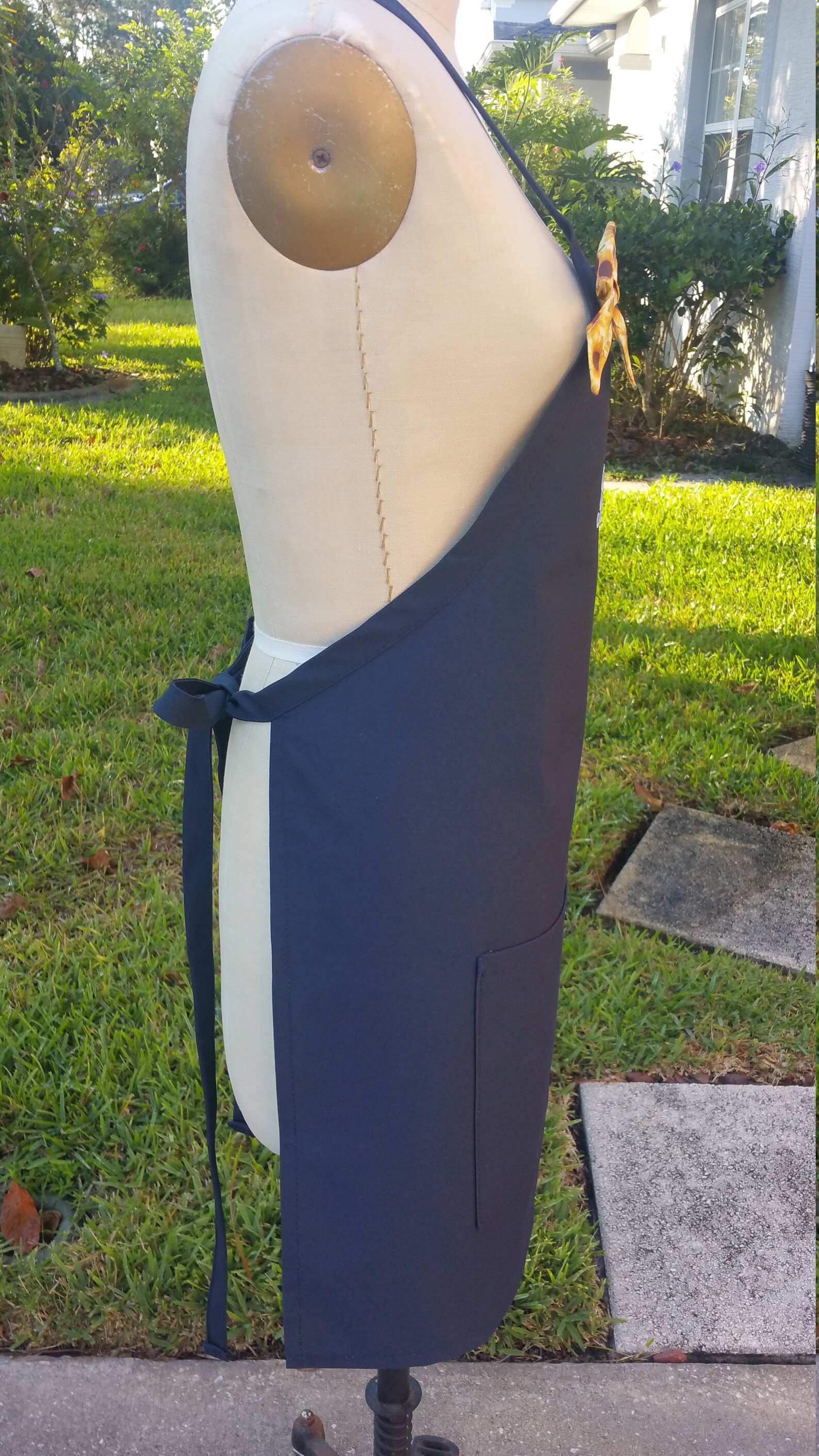 Navy Blue Apron Embroidery in Light Blue? Baby Sunflowers Bow / Elegant ...