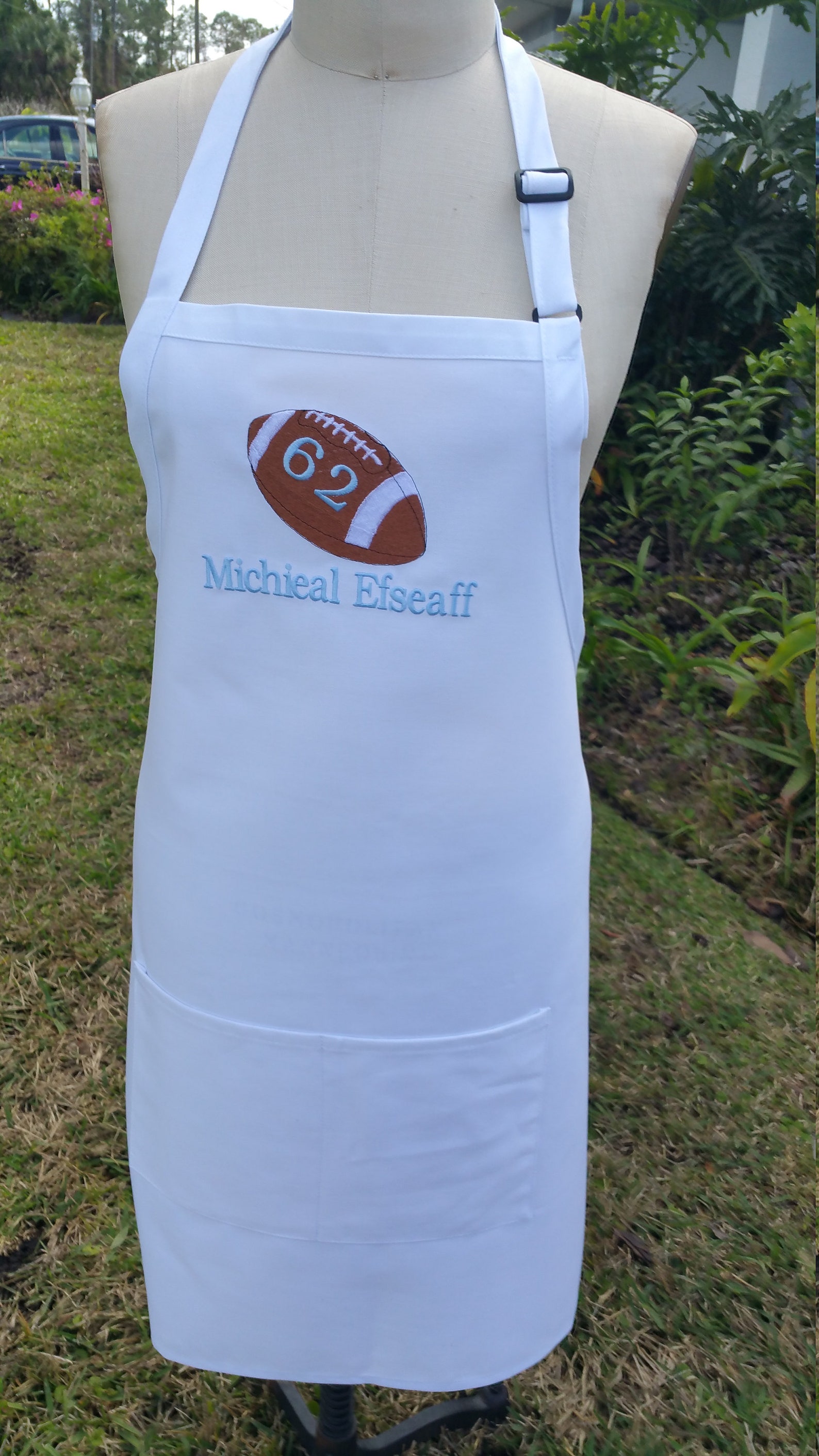 Big and Tall White Apron / Football Ball Embroidery and Name / | Etsy