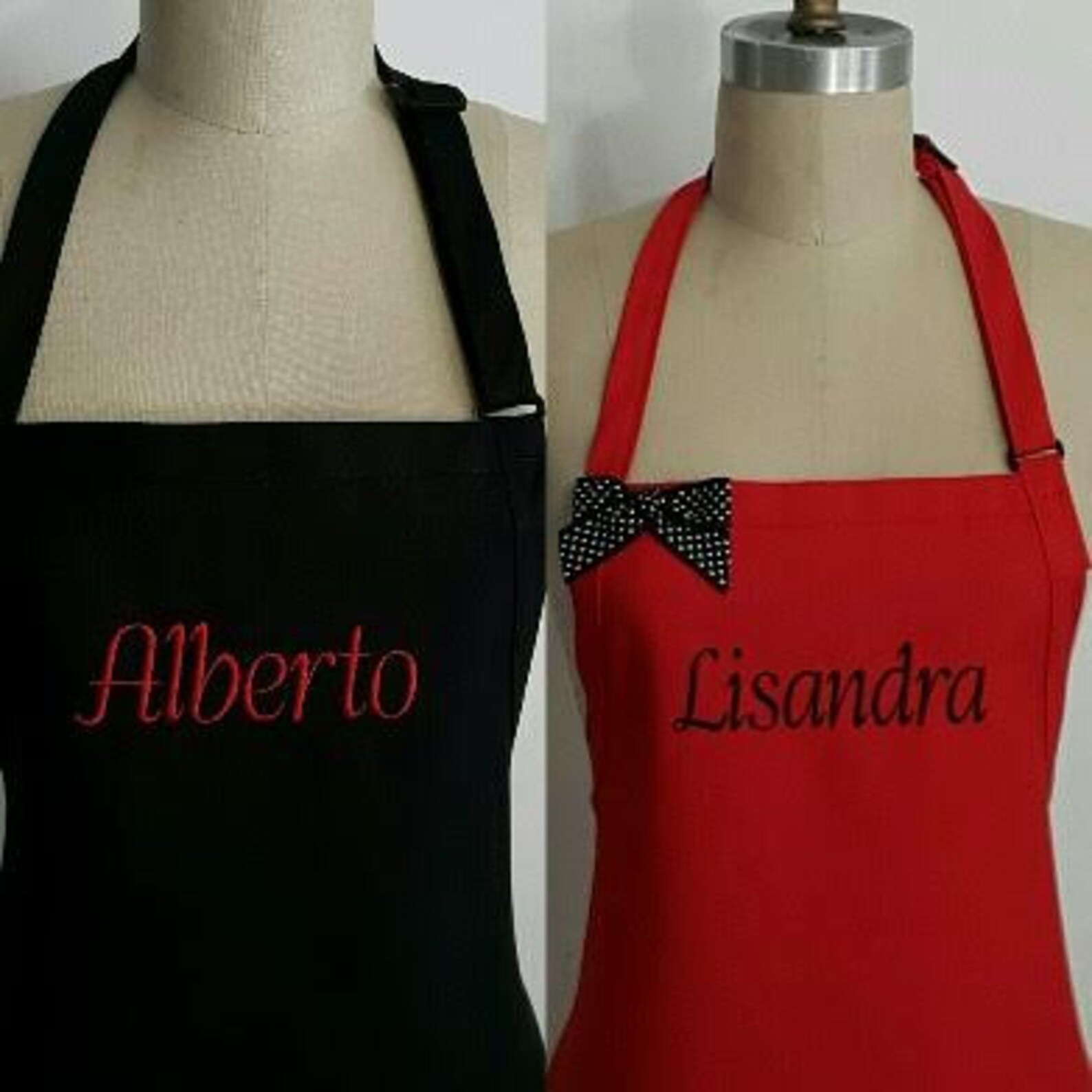Couples Set Personalized Aprons / Red and Black Aprons / Albert ...