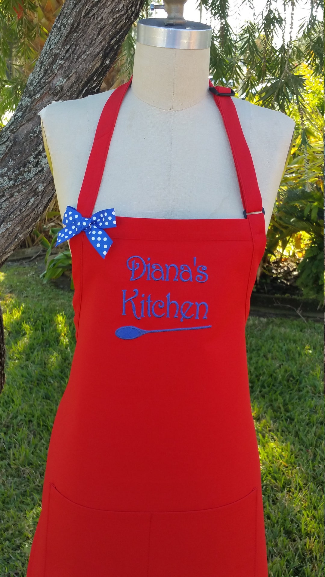 Sheila's Kitchen Red Apron , Personalized Red Apron With Royal Blue ...