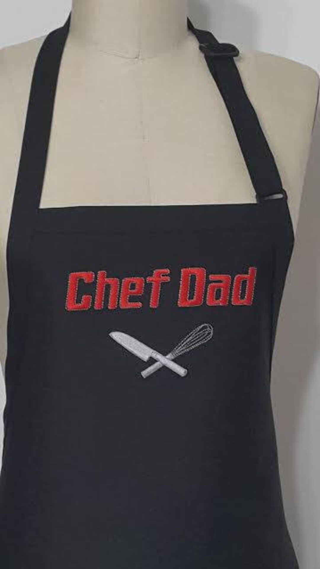 CHEF DAD Black Apron Embroidery in Red Thread Color / Men's Apron ...