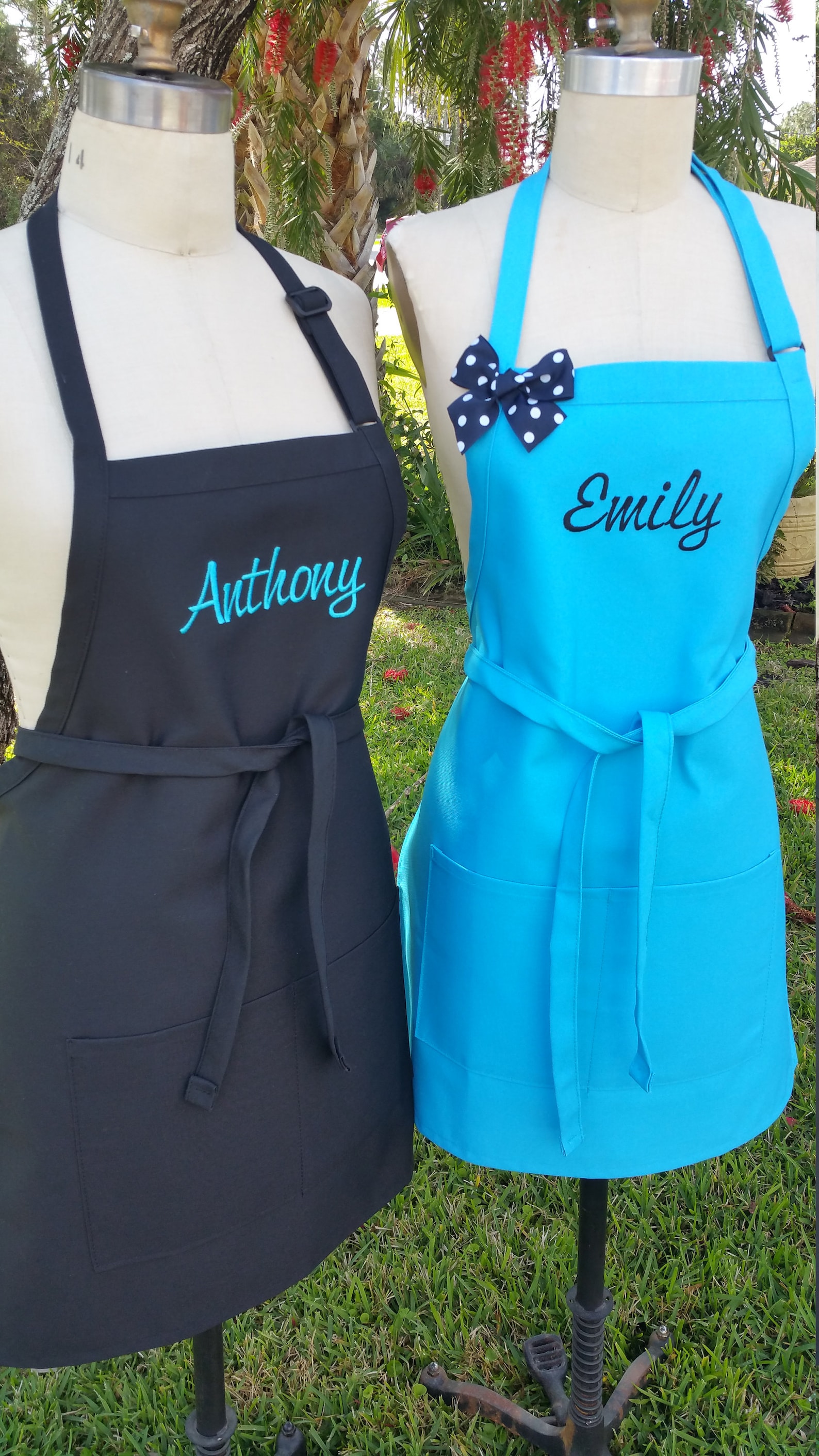 Couples Personalized aprons /Unisex Apron embroidery / Black | Etsy