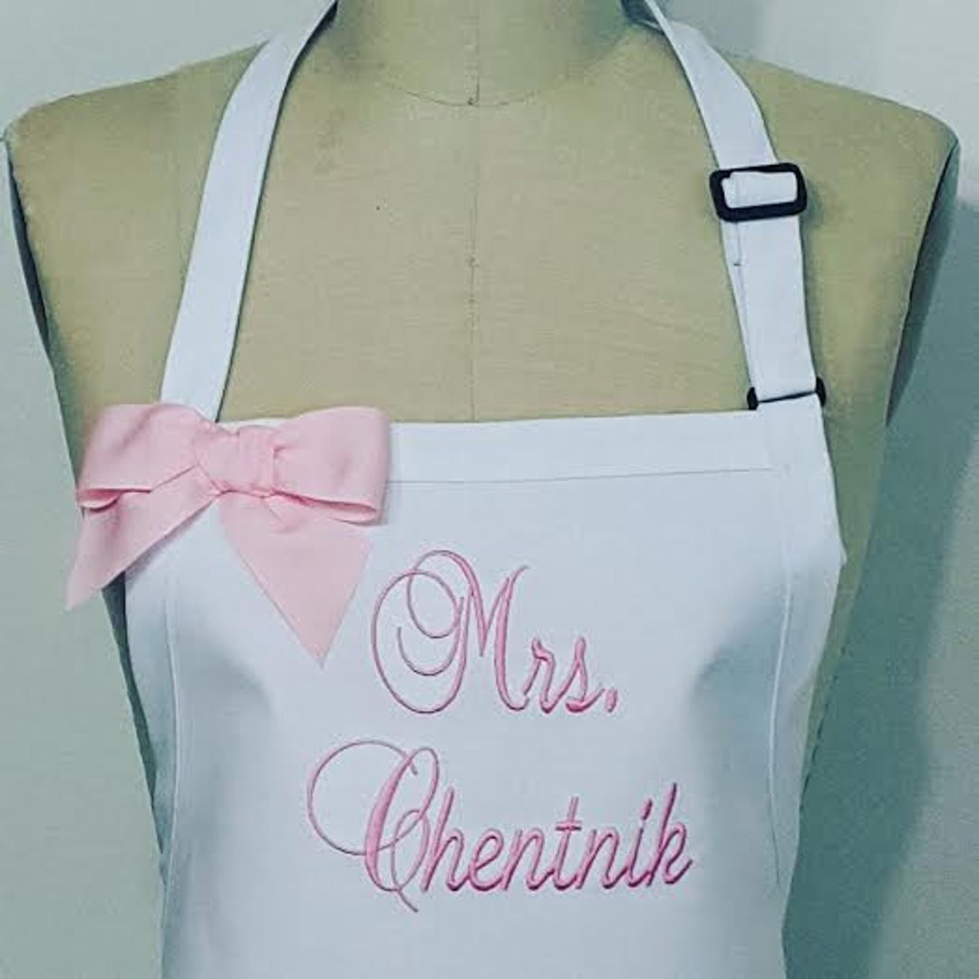 Personalized Mrs. Apron/ White Apron Embroidery in Pink Color - Etsy
