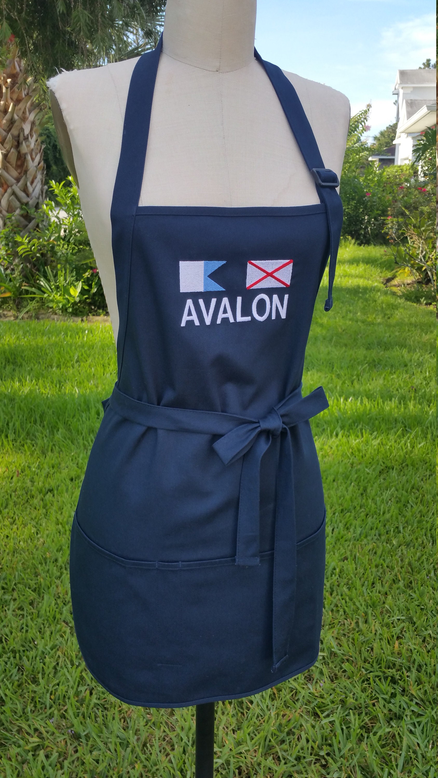 Navy Apron With Nautical Flags / Personalized Apron / 3 Pockets Apron ...