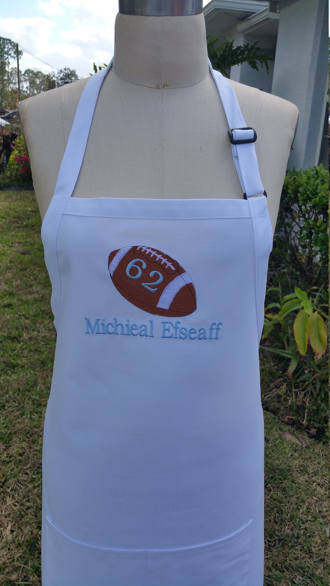 Big and Tall White Apron / Football Ball Embroidery and Name / Custom ...