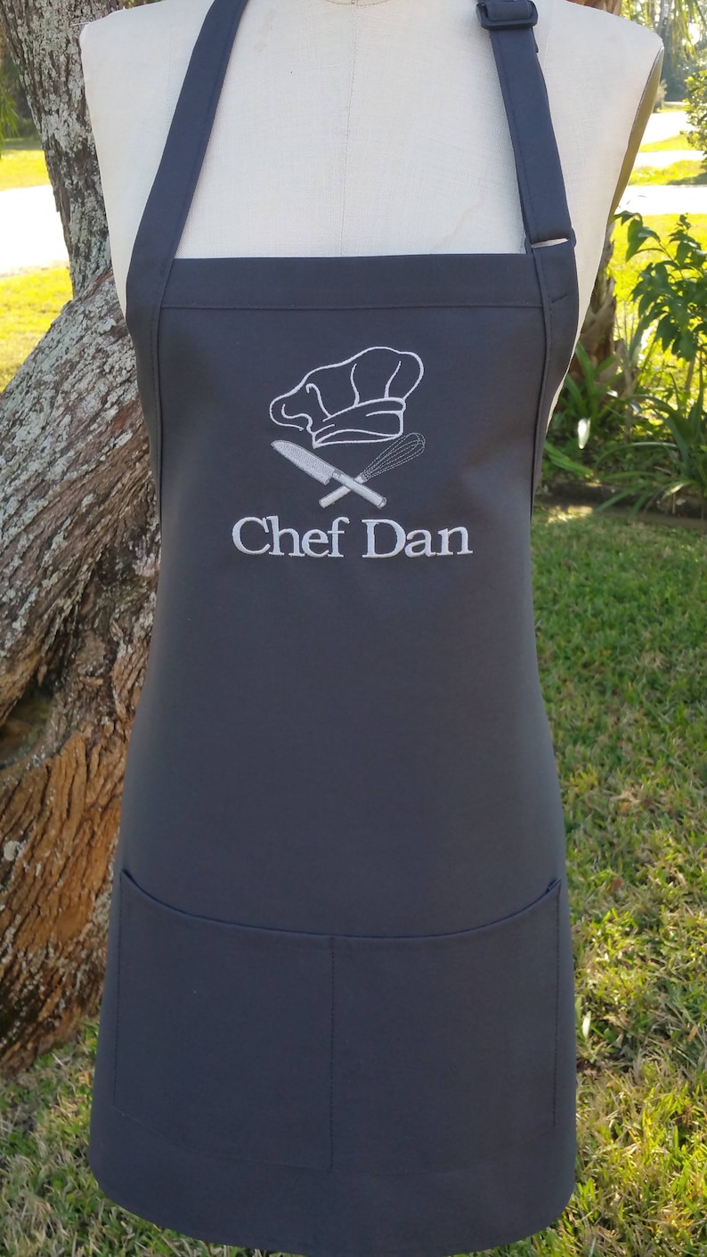 Chef Dad White Apron / White Apron Whit Green Embroidery Thread Color ...