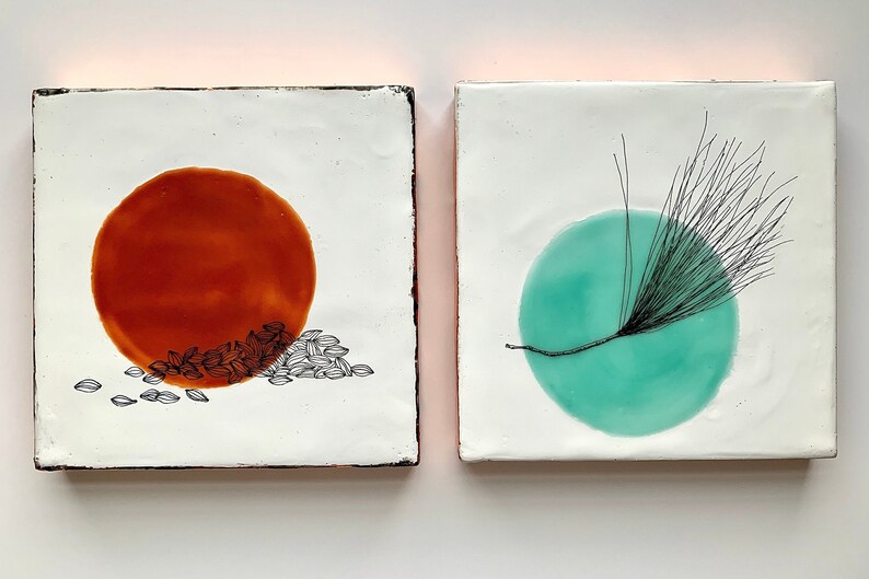 Custom Encaustic Paintings Featuring Image Transfers of My Drawings - Etsy